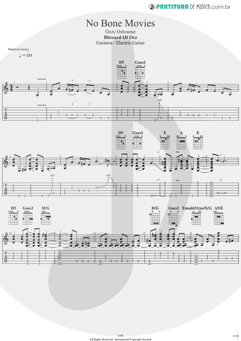 Partitura para Guitarra Elétrica No Bone Movies Ozzy Osbourne download grátis em PDF ...