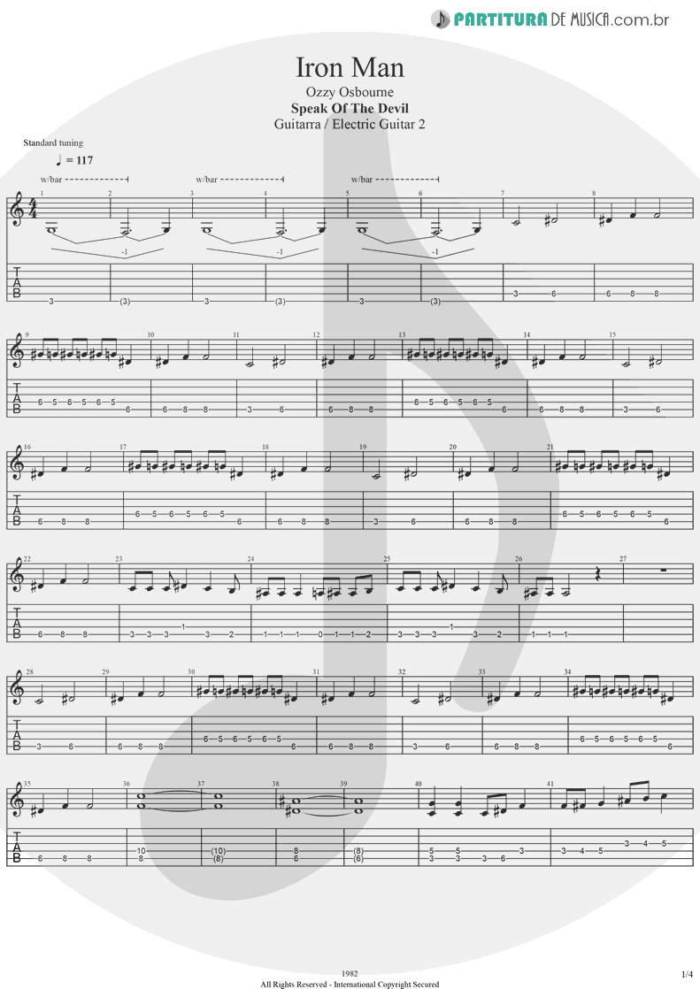 Partitura para Guitarra Elétrica Iron Man Ozzy Osbourne download grátis em PDF | partiturademusica