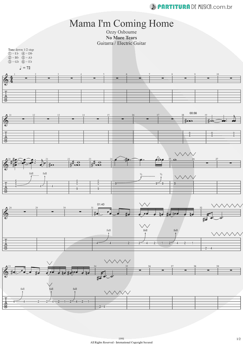 Partitura para Guitarra Elétrica Mama I'm Coming Home Ozzy Osbourne download grátis em PDF ...