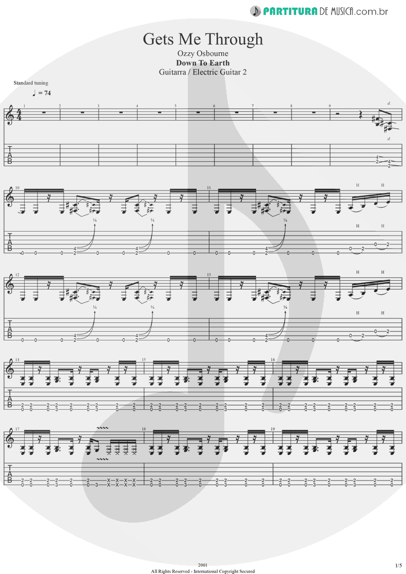 Partitura para Guitarra Elétrica Gets Me Through Ozzy Osbourne download grátis em PDF ...